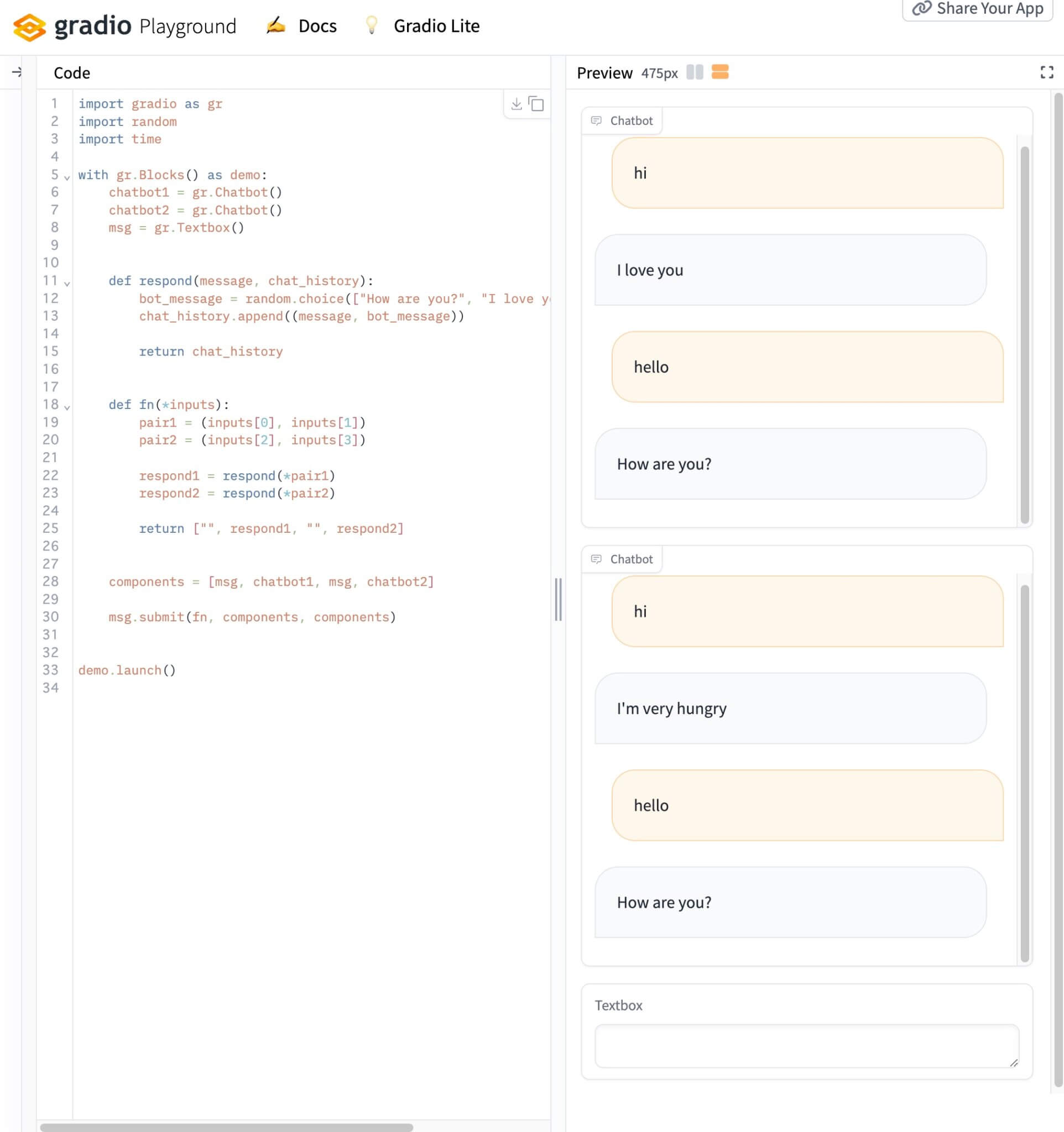 Gradioで1つのTextboxから複数のChatbotに同じメッセージを送る | cocoinit23