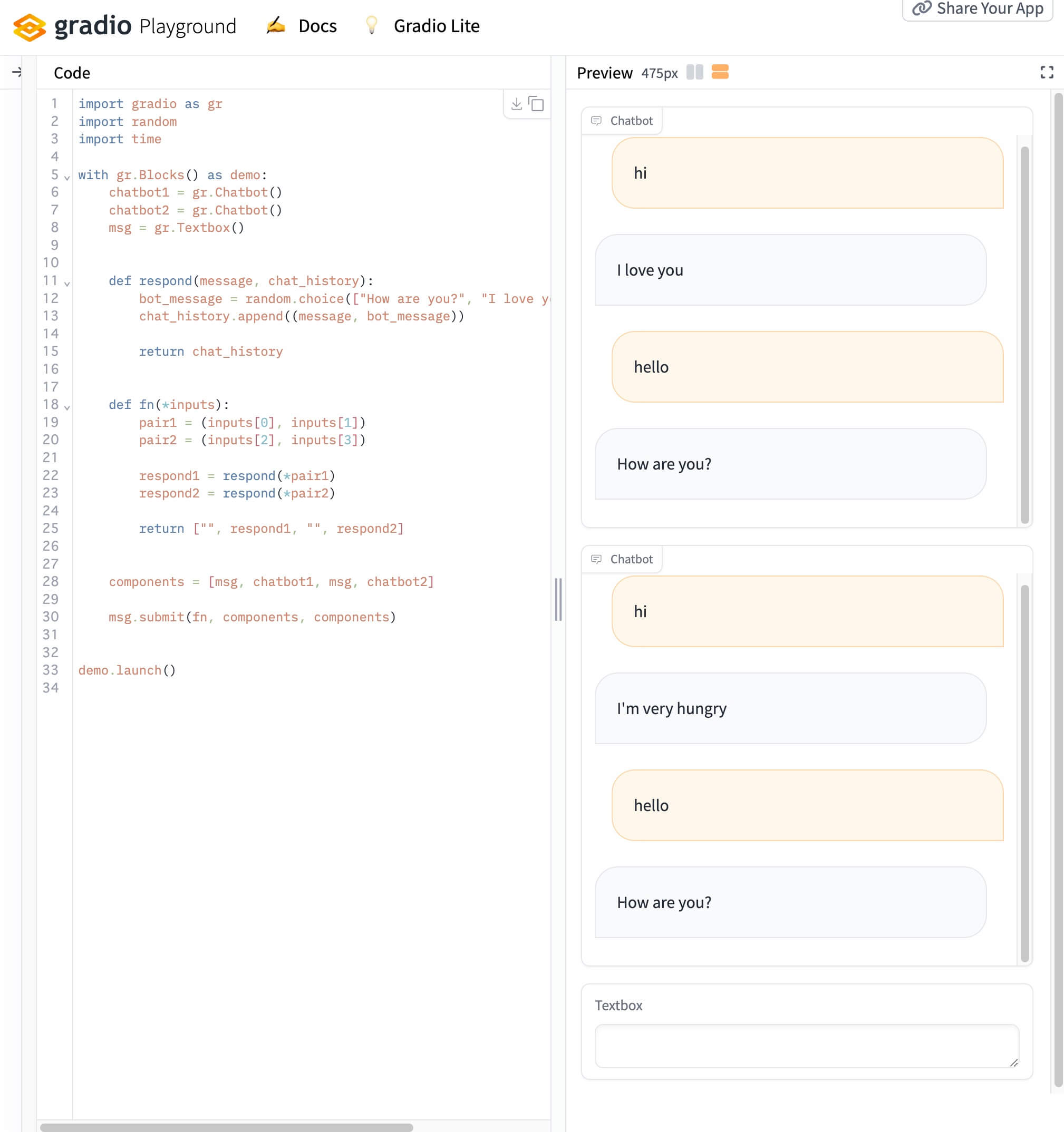 Gradioで1つのTextboxから複数のChatbotに同じメッセージを送る | cocoinit23
